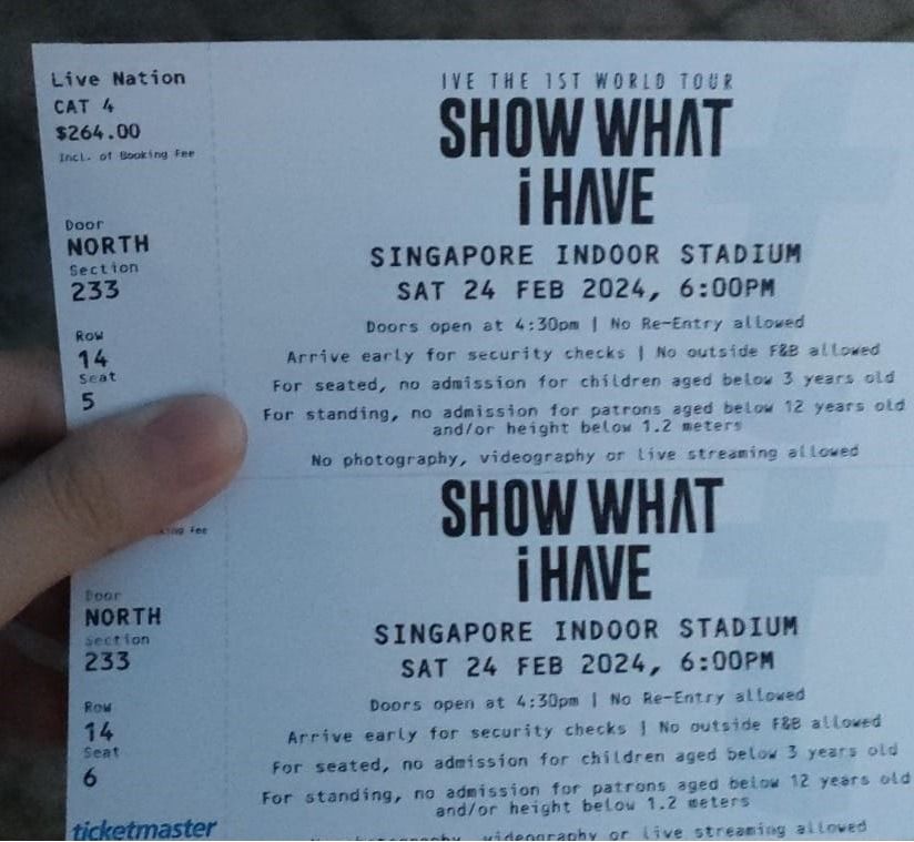 Selling 2x CAT4 IVE Singapore Concert 2024 Tickets (Below Cost Price !), Tickets & Vouchers ...