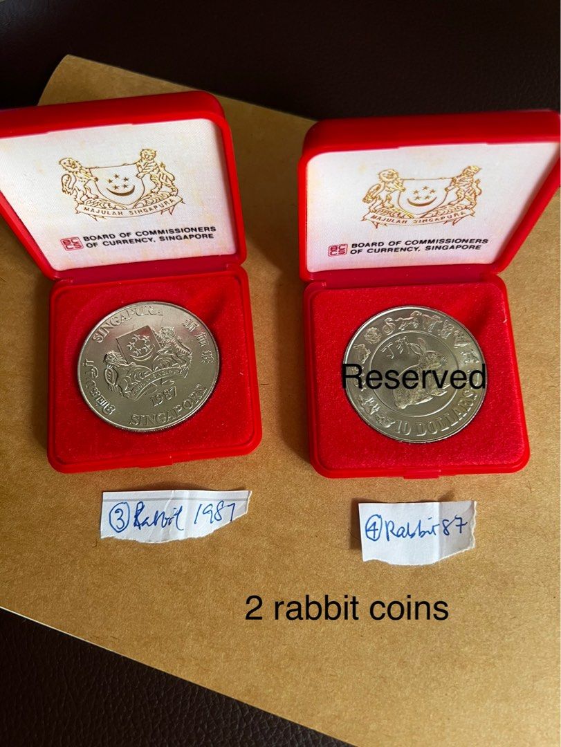 Singapore zodiac coins tiger (1986) & rabbit (1987), Hobbies & Toys ...