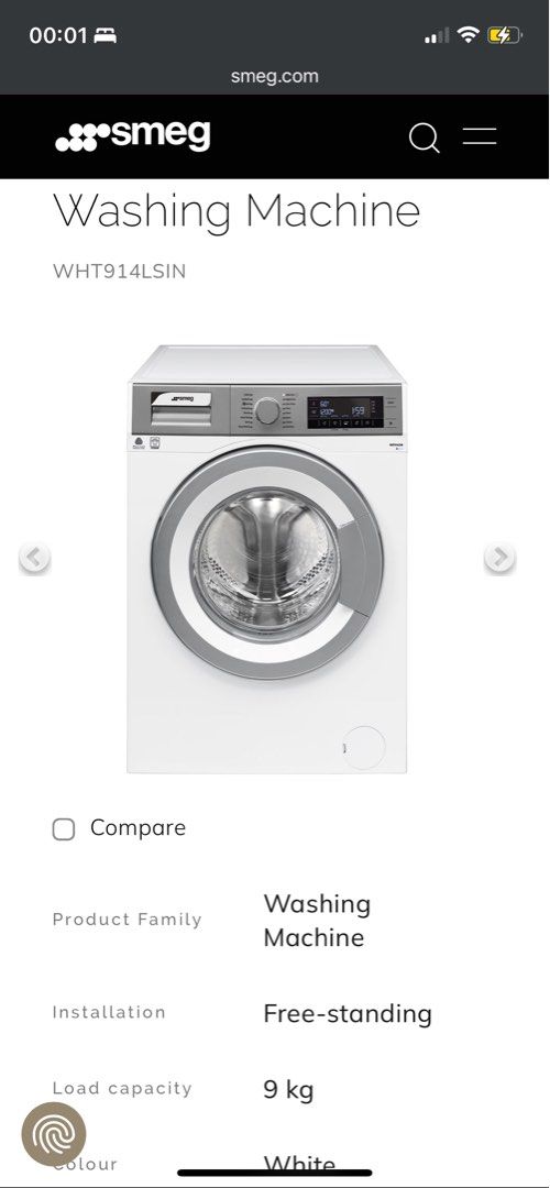 SMEG Washing Machine 9Kg, TV & Home Appliances, Washing Machines and ...