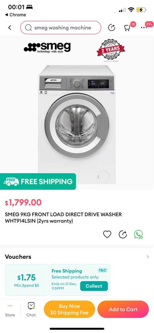 SMEG Washing Machine 9Kg, TV & Home Appliances, Washing Machines and ...