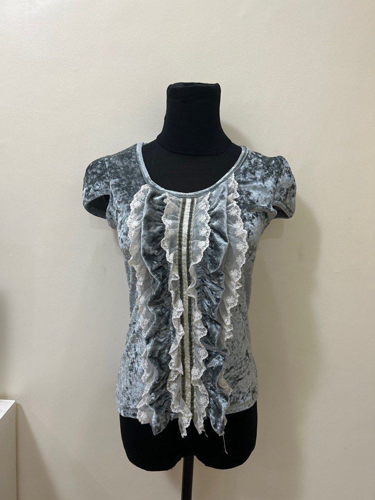 Unique Velvet Renaissance Grey Gray Lace top | fairycore, y2k, dainty ...