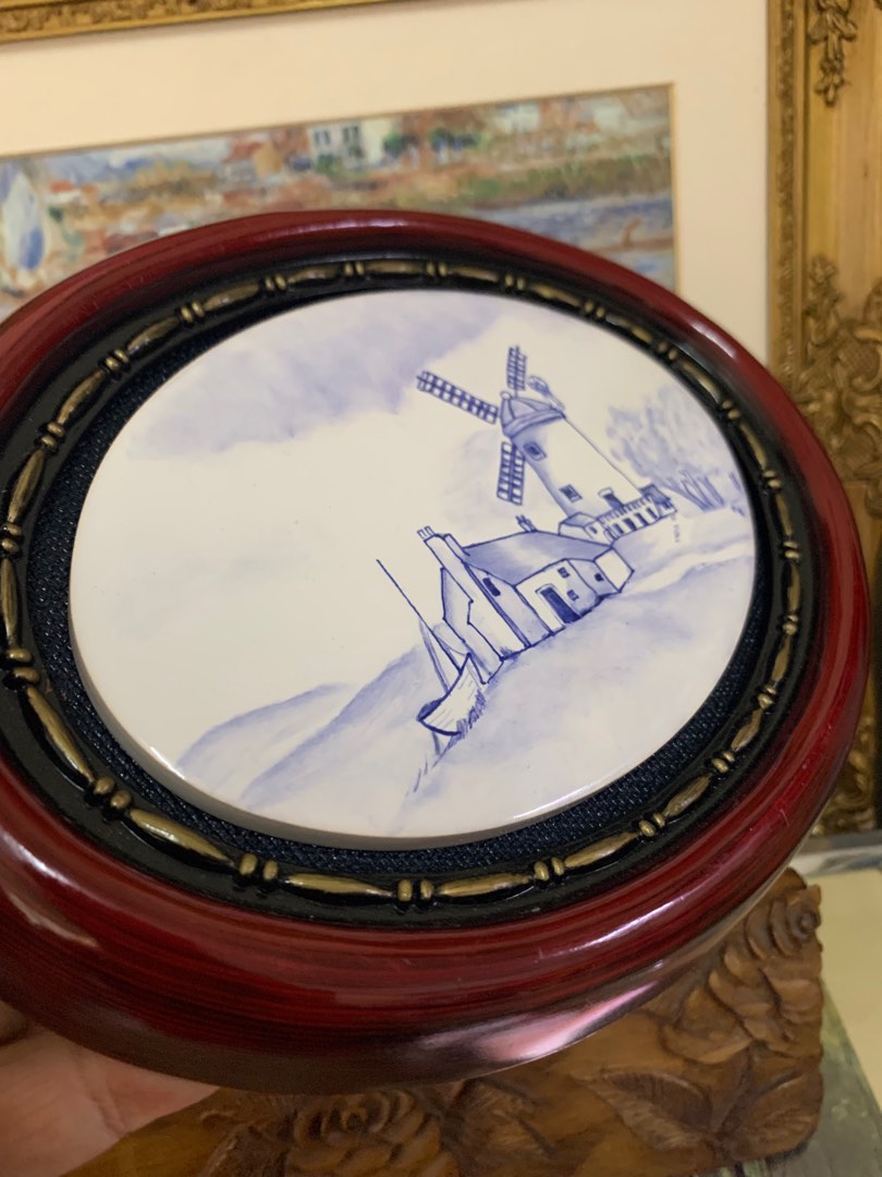 Vintage Ceramic Delft Blue Tile showing a Dutch windmill landscape ...