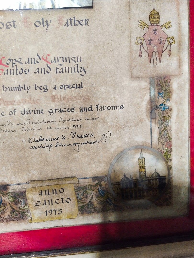 vintage POPE PAUL 6 Official "Apostolic Blessing"/yr.1975/The Vatican ...