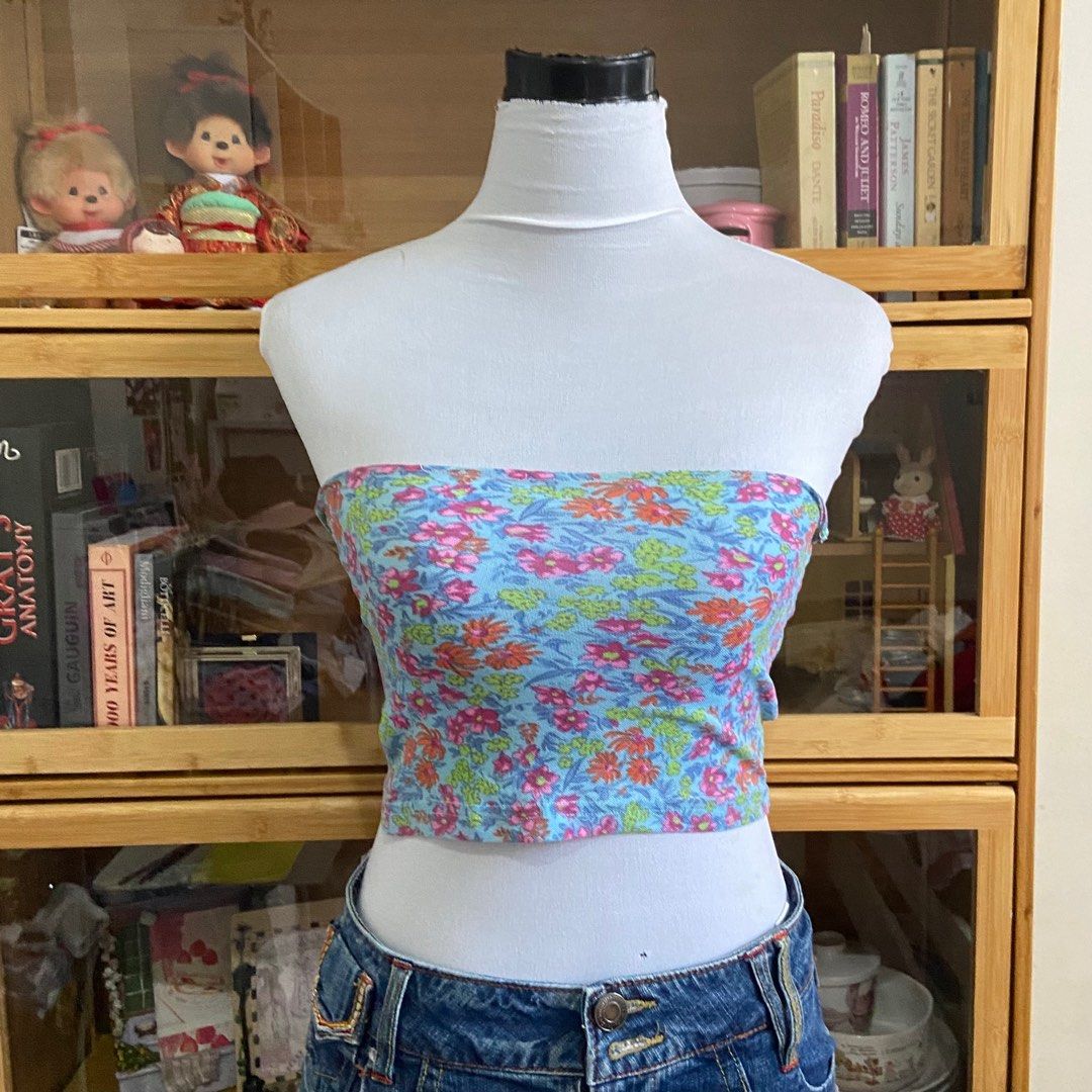 Y2k floral mesh tube top (beach, y2k, tropical), Women's Fashion, Tops ...