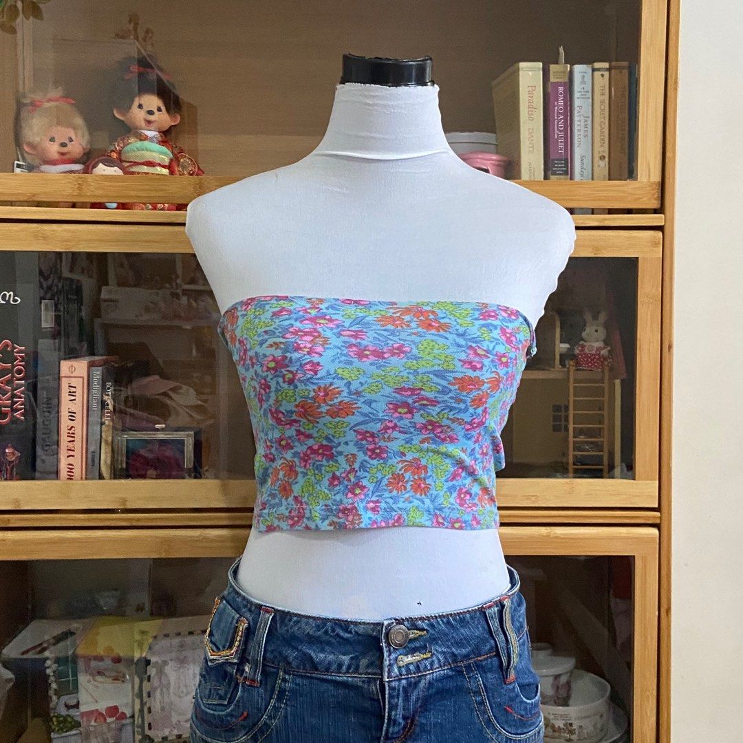 Y2k floral mesh tube top (beach, y2k, tropical), Women's Fashion, Tops ...