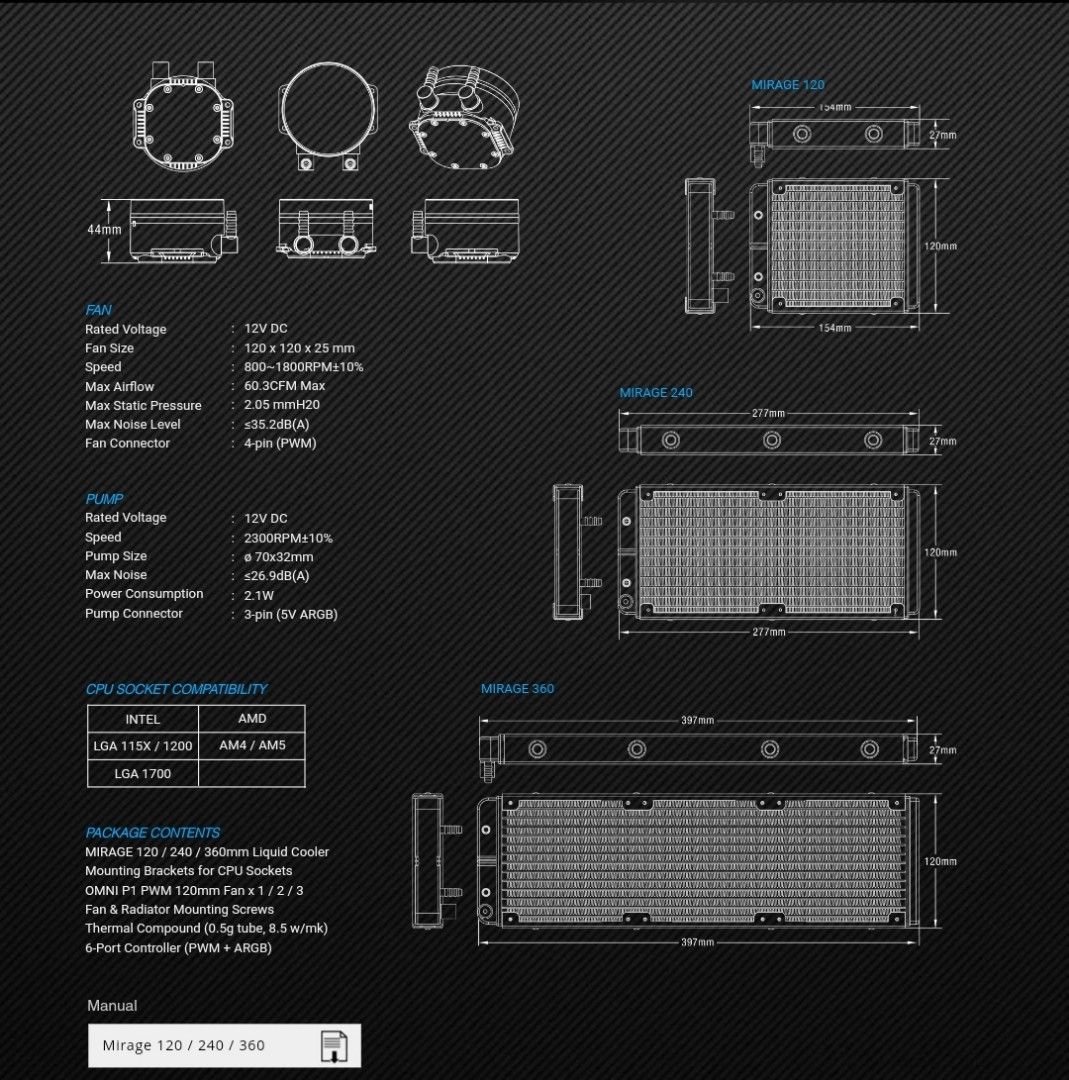 AIO Mirage 12 Liquid Cooling, Computers & Tech, Parts & Accessories ...