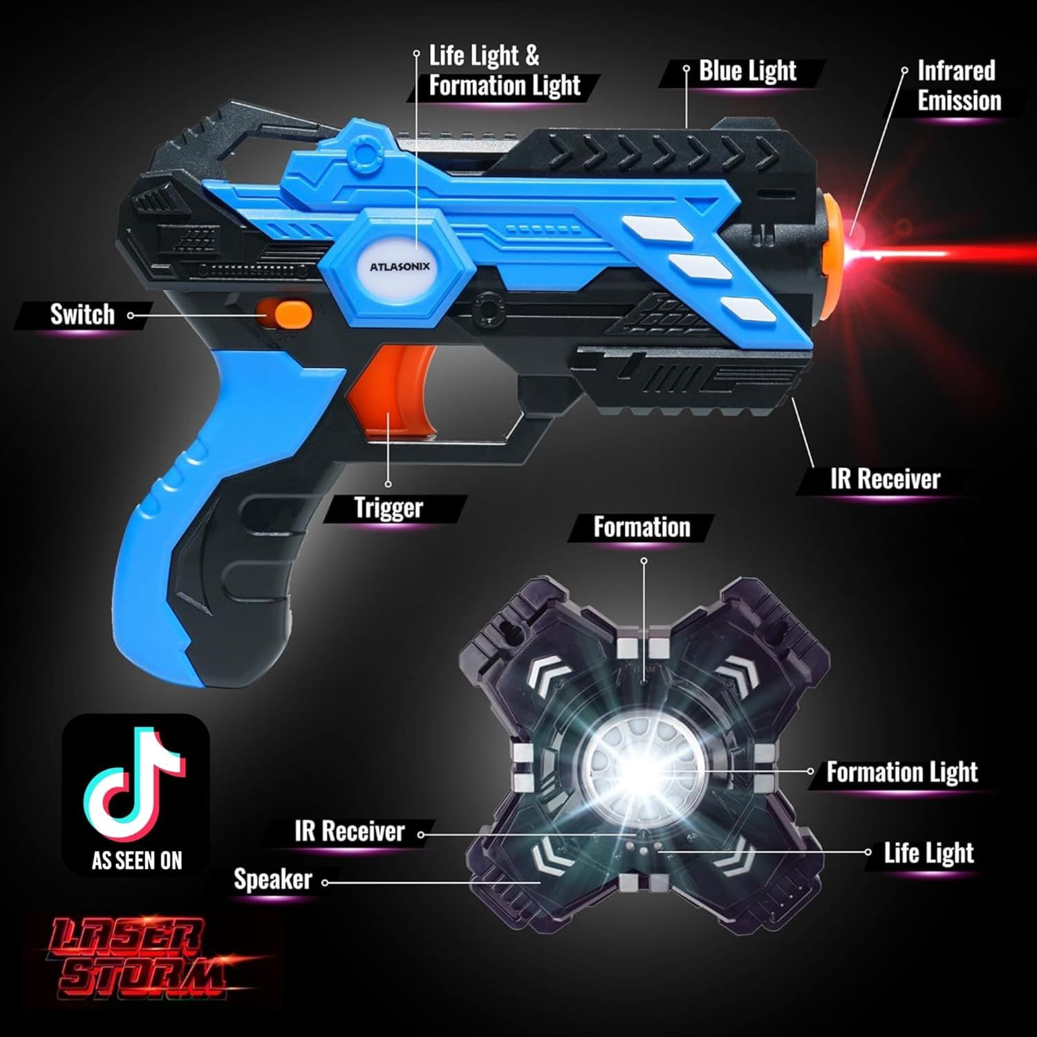 Atlasonix Laser Tag Game Set of 4 Guns and Shields, Laser Gun, Laser ...