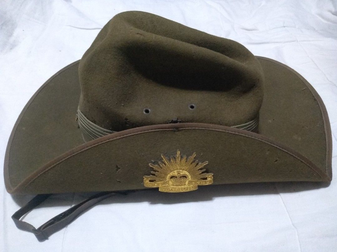 Australian Army Wool Felt Slouch Hat Rising Sun Badge Puggaree Chin ...