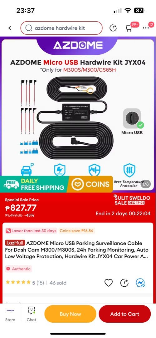 Azdome Dashcam Hardwire Kit, Furniture & Home Living, Security & Locks ...