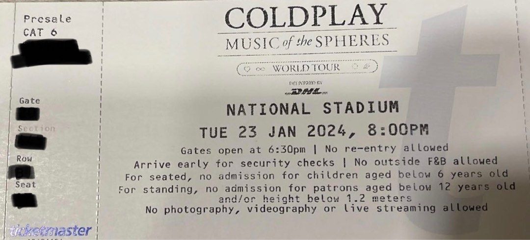 Coldplay Concert Ticket, Tickets & Vouchers, Event Tickets on Carousell