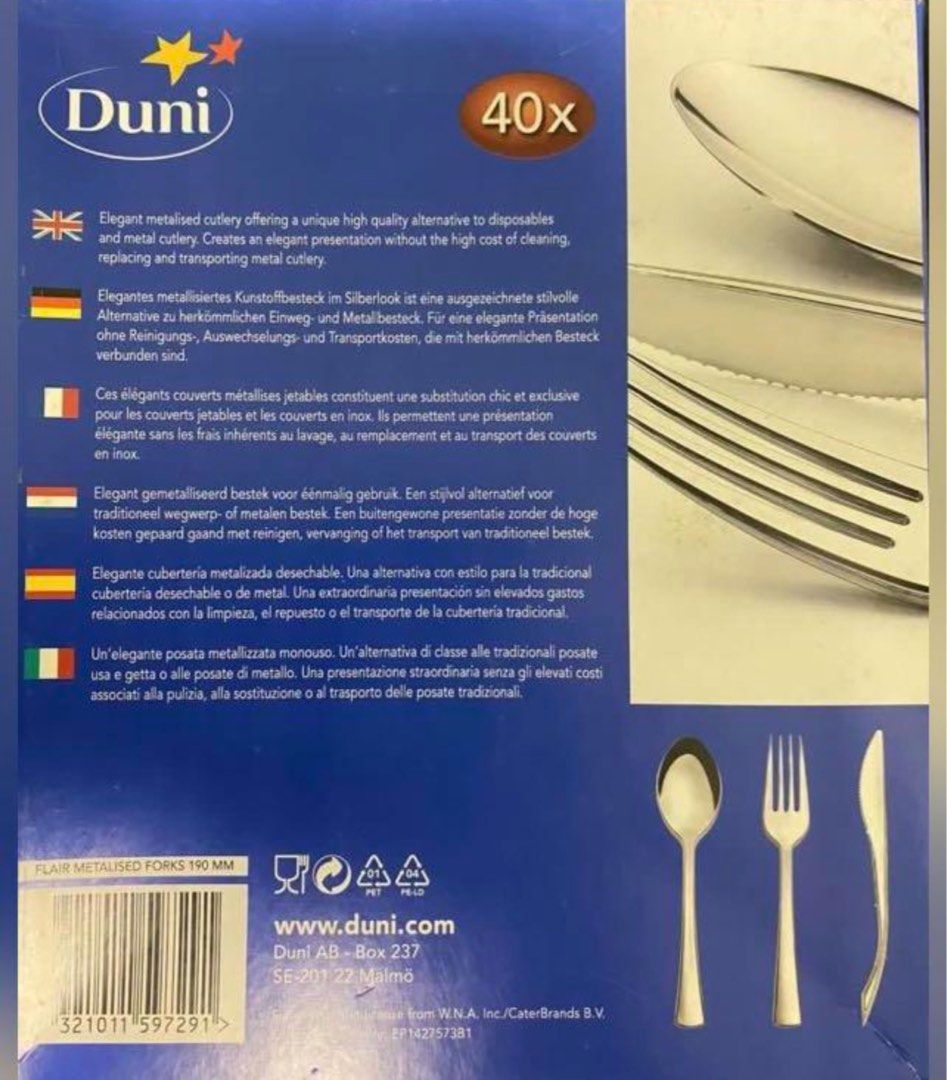 Duni brand plastic silver cutlery, Furniture & Home Living, Kitchenware ...