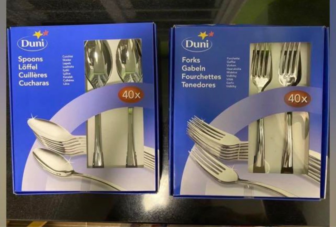 Duni brand plastic silver cutlery, Furniture & Home Living, Kitchenware ...