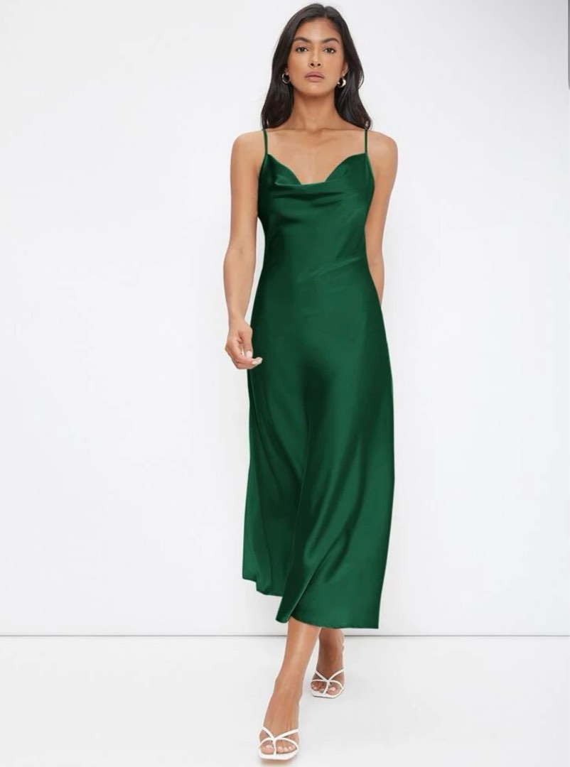 Emerald Green Satin Dress, Women's Fashion, Dresses & Sets, Dresses on ...