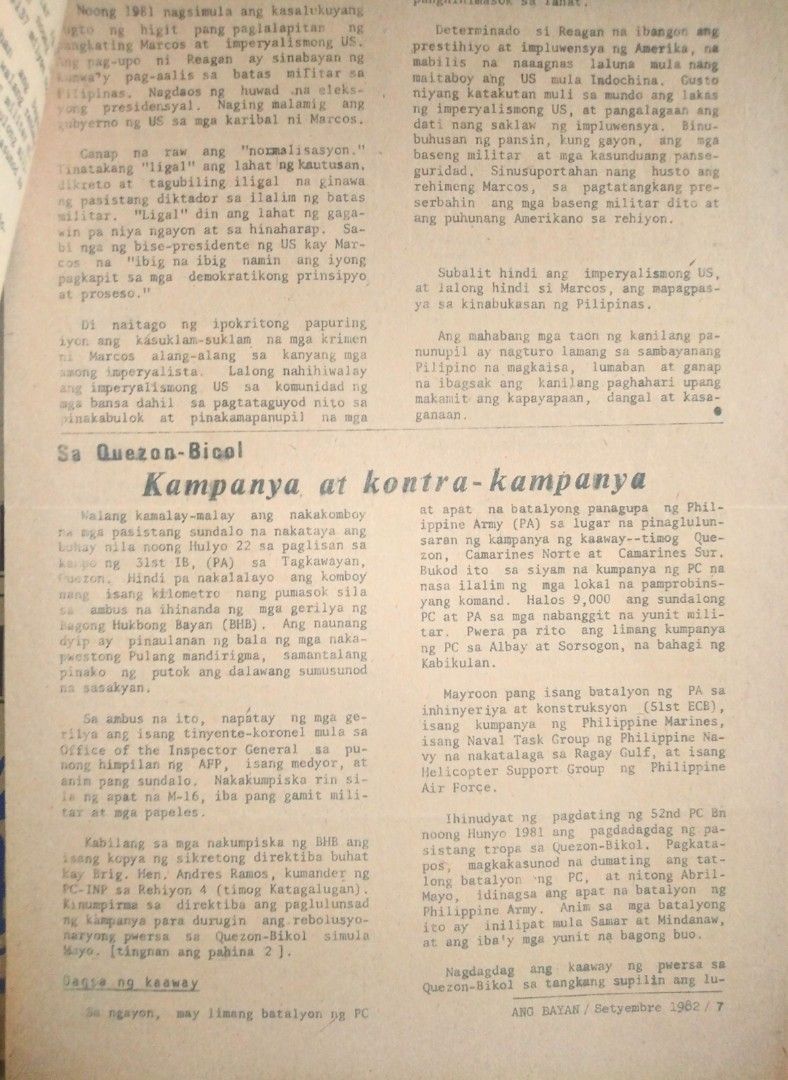 (EXTREMELY RARE) Sept. 1982 Ang Bayan Propaganda Paper by the Communist ...