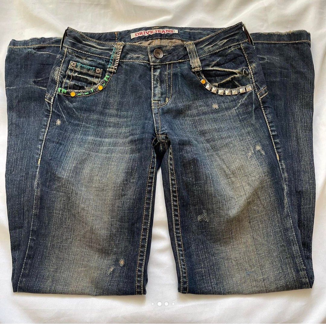 Flared Bootleg Dark Wash Embroidered Jeans, Women's Fashion, Bottoms ...