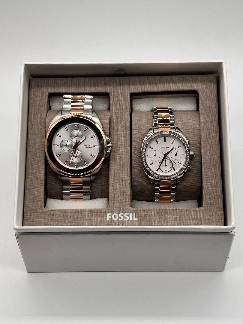 Fossil BQ2642SET His and Her Multifunction Two-Tone Stainless Steel ...