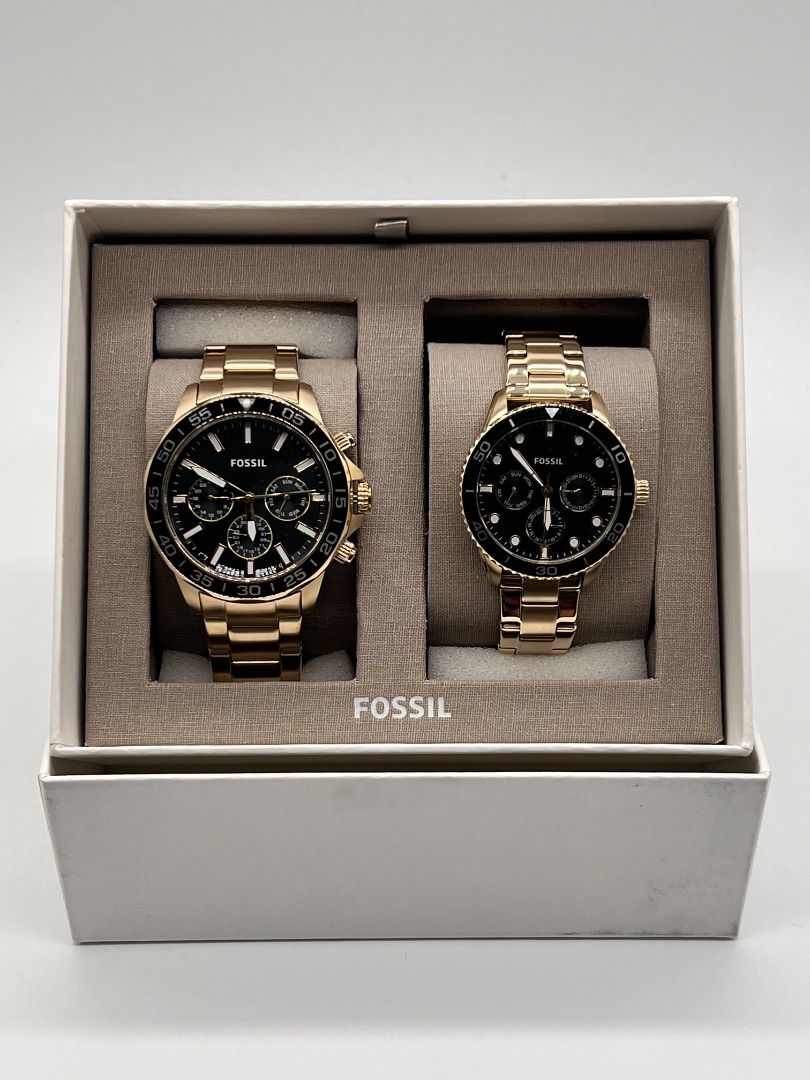Fossil BQ2643SET His and Her Multifunction Gold-Tone Stainless Steel ...