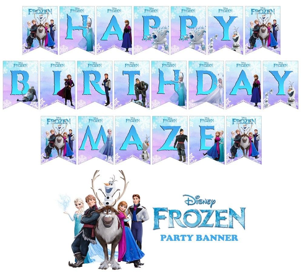Frozen Theme Birthday Party Banner Cupcake Cake Topper Decoration ...