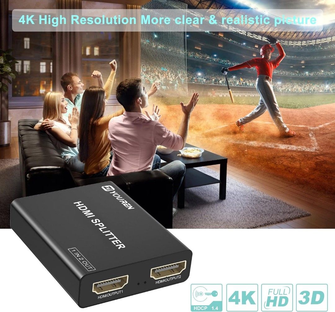 HDMI Splitter 1 in 2 Out 4K HDMI Splitter for Full HD 4K@30HZ 1080P 3D ...