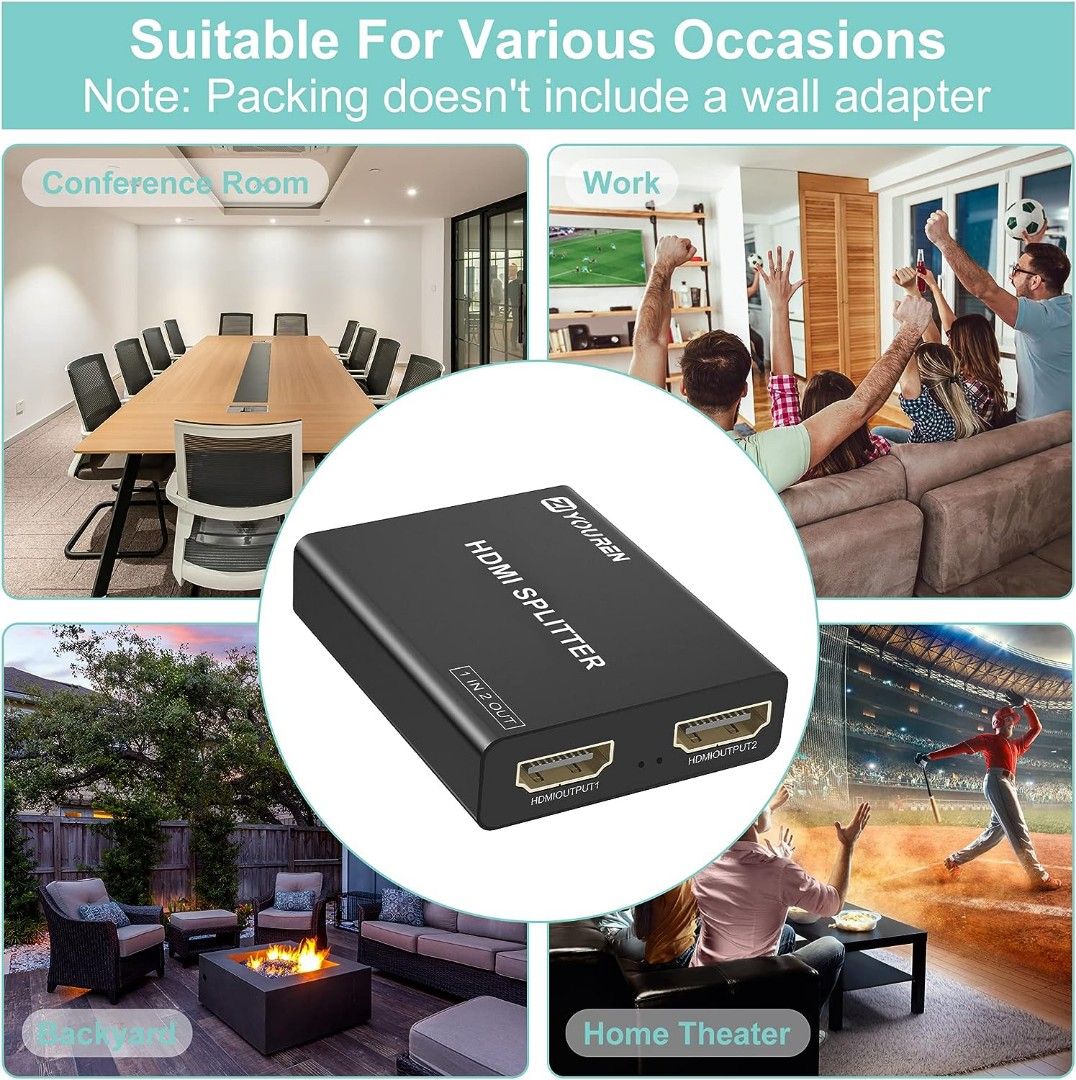 HDMI Splitter 1 in 2 Out 4K HDMI Splitter for Full HD 4K@30HZ 1080P 3D ...