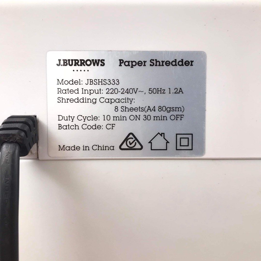 J. BURROWS White Micro Cut Paper Shredder 220volts, Computers & Tech ...