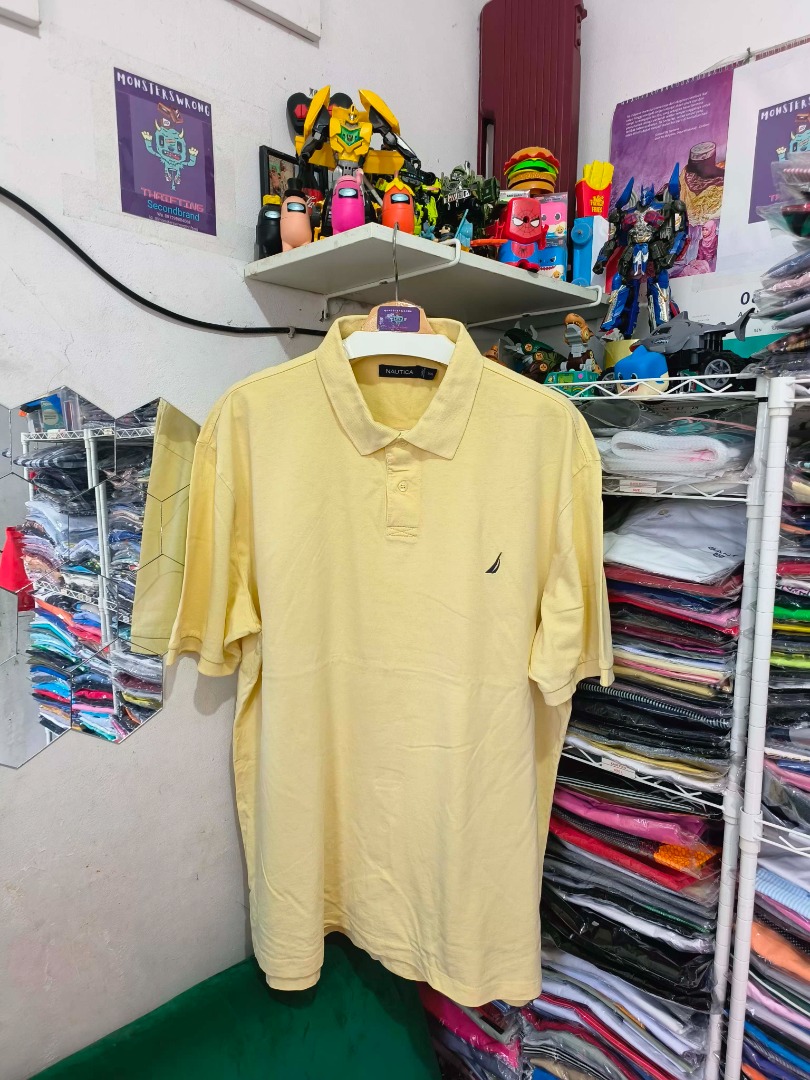 Kaos Polo Nautica Kuning Muda Small Logo Hitam Polos, Fesyen Pria ...