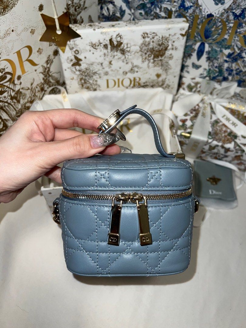 LADY DIOR MICRO VANITY CASE in Cloud Blue Cannage Lambskin, Luxury ...