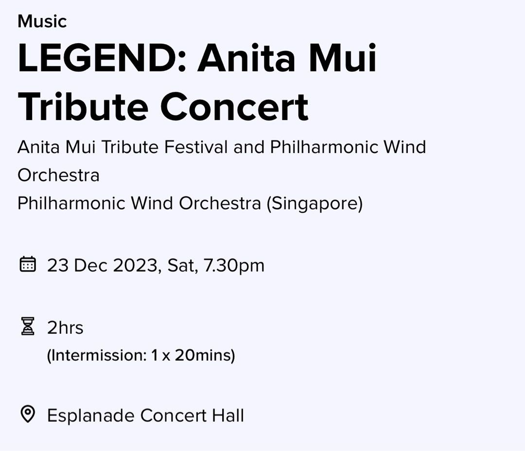 Legend: Anita Mui Tribute Concert (Esplanade), Tickets & Vouchers ...