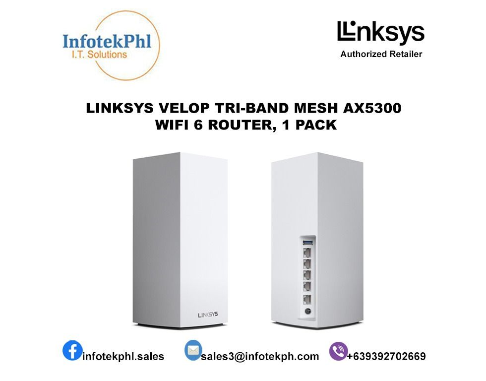 LINKSYS VELOP TRI-BAND MESH AX5300 WIFI 6 ROUTER, 1 PACK, Computers ...