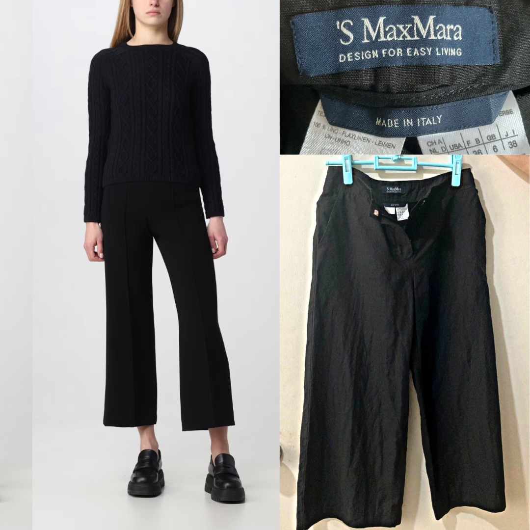 Max Mara Linen Ankle Trouser Pants - S max mara black linen pants - MAX MARA wide leg black ...
