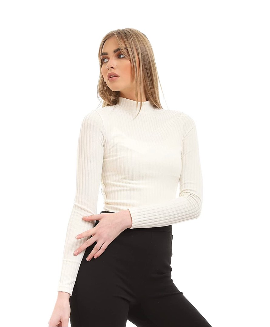 (Med-Large) Shein Ribbed Long Sleeve Top, Women's Fashion, Tops ...