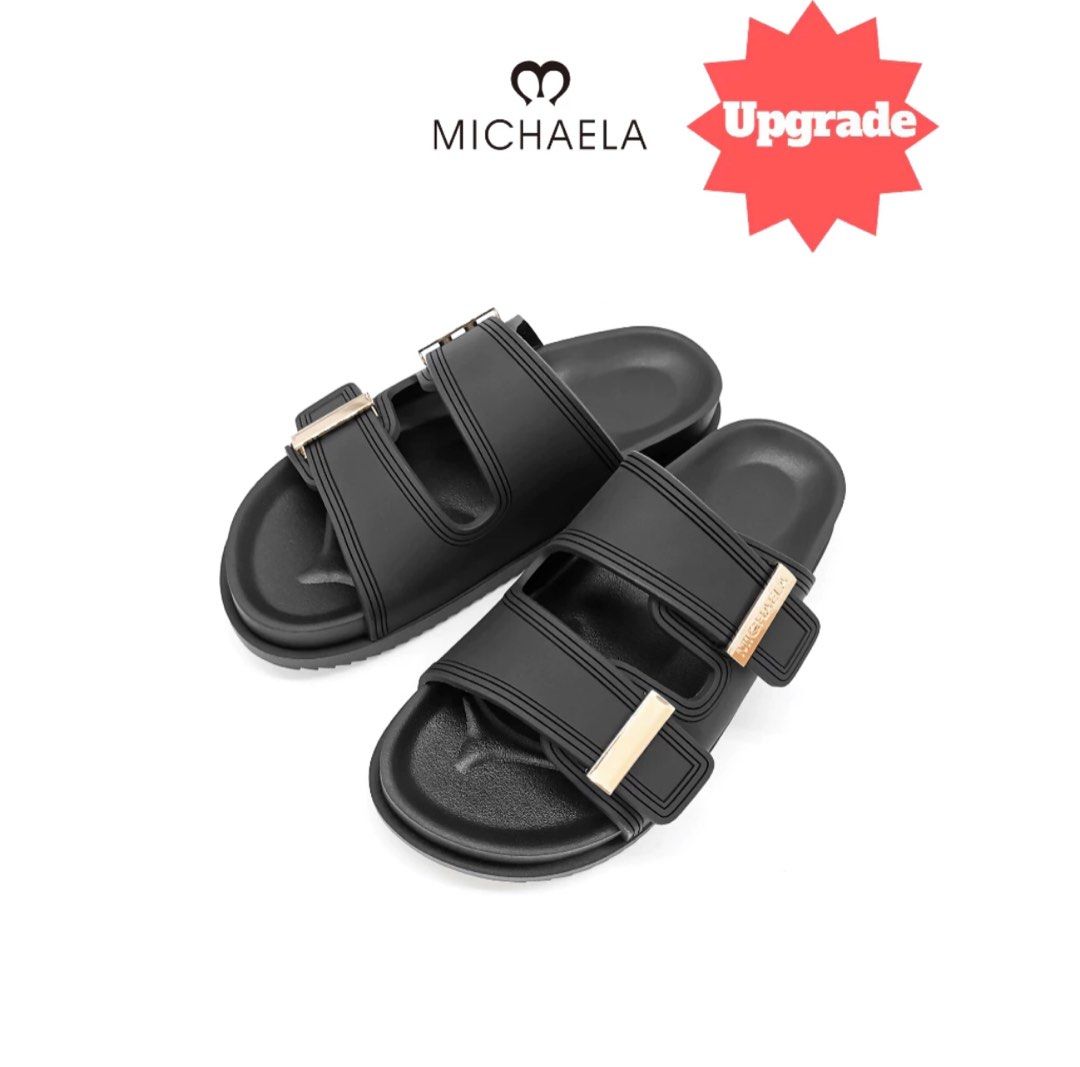 MICHAELA CHIC THICK FLAT SANDALS IN BLACK COLOR, Women's Fashion ...