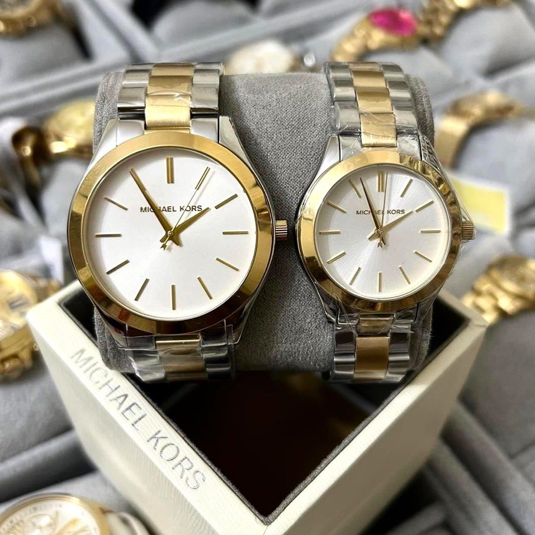 MK COUPLE SLIM TYPE TWO TONE DIAL AUTHENTIC WATCH, Women's Fashion ...