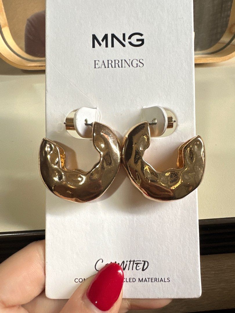 MNG gold hoops, Women's Fashion, Jewelry & Organisers, Earrings on Carousell