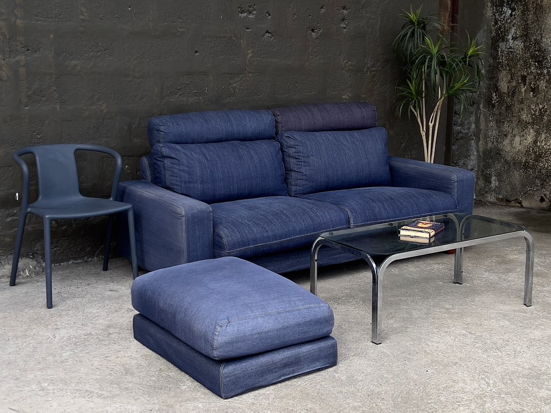 Muji denim sofa set wide arm rest with ottoman/coffee table L 74 inches ...