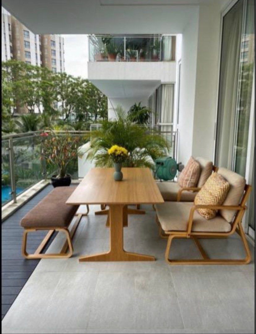 Muji Oak Wood Dining living table and chair set, Furniture & Home ...