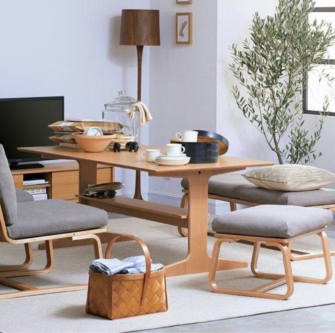 Muji Oak Wood Dining living table and chair set, Furniture & Home ...
