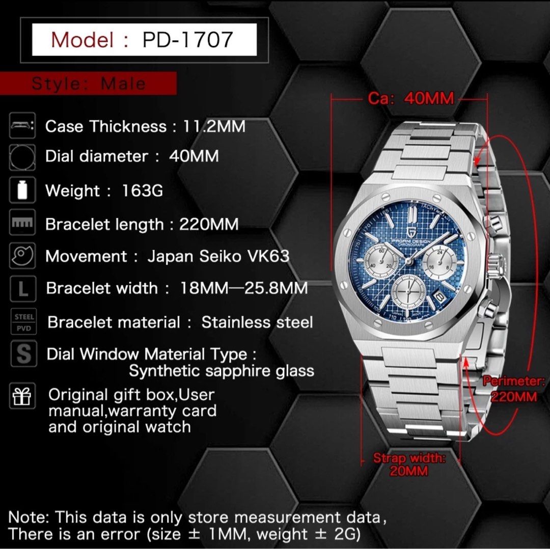 Royal Oak AP Homage Chronograph watch PD1707, Luxury, Watches on Carousell