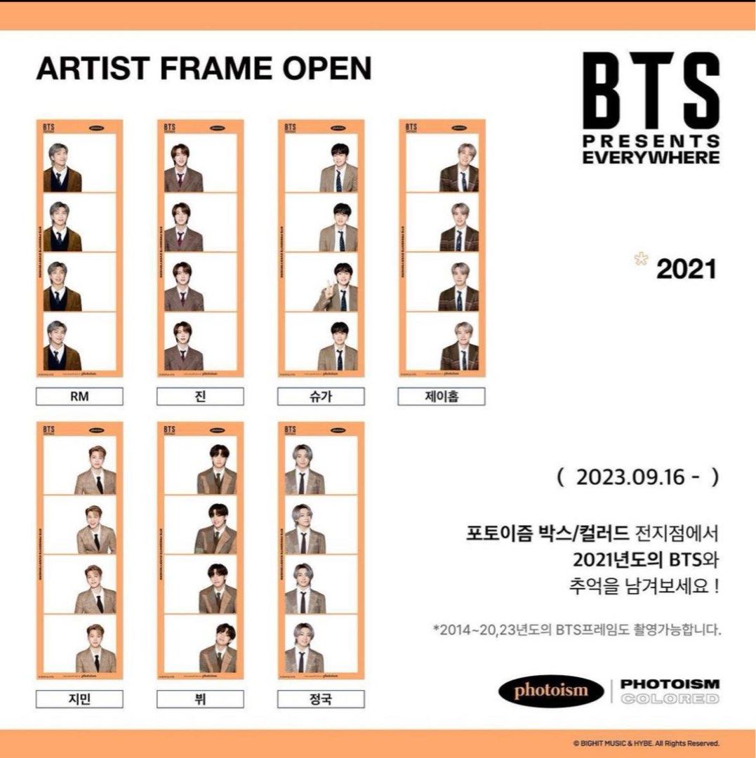 PO BTS PHOTOISM FRAMES FROM 2014 - 2023 RM JIN SUGA J-HOPE JIMIN V JUNG ...