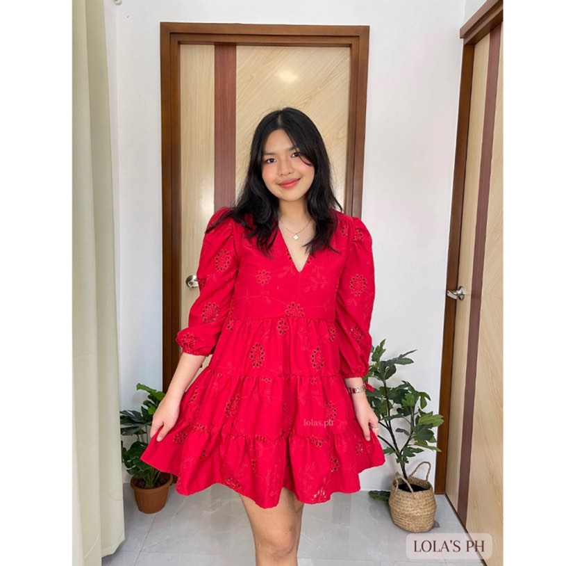 Red Eyelet Dress, Women's Fashion, Dresses & Sets, Dresses on Carousell