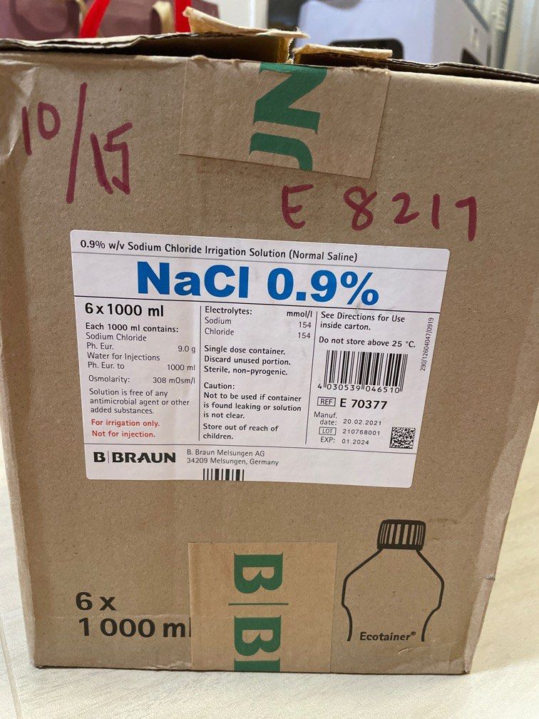 Saline 0.9% NaCl B.Braun, Health & Nutrition, Medical Supplies & Tools on Carousell