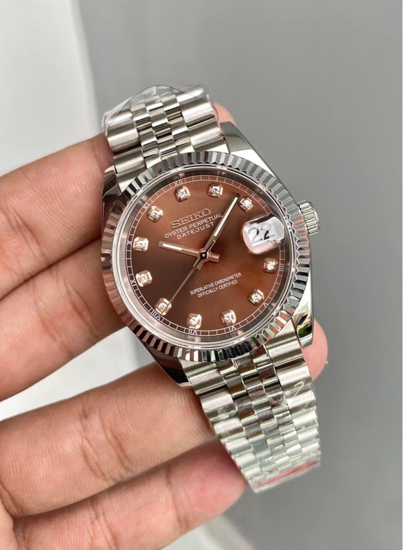 Seiko Brown Diamond Dial Datejust mod, Men's Fashion, Watches & Accessories, Watches on Carousell