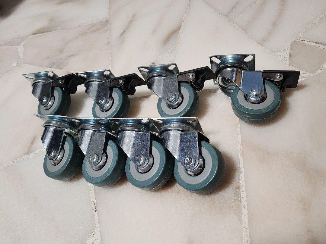 Set of grey 2-inch caster wheels with baseplate and brake, Furniture ...