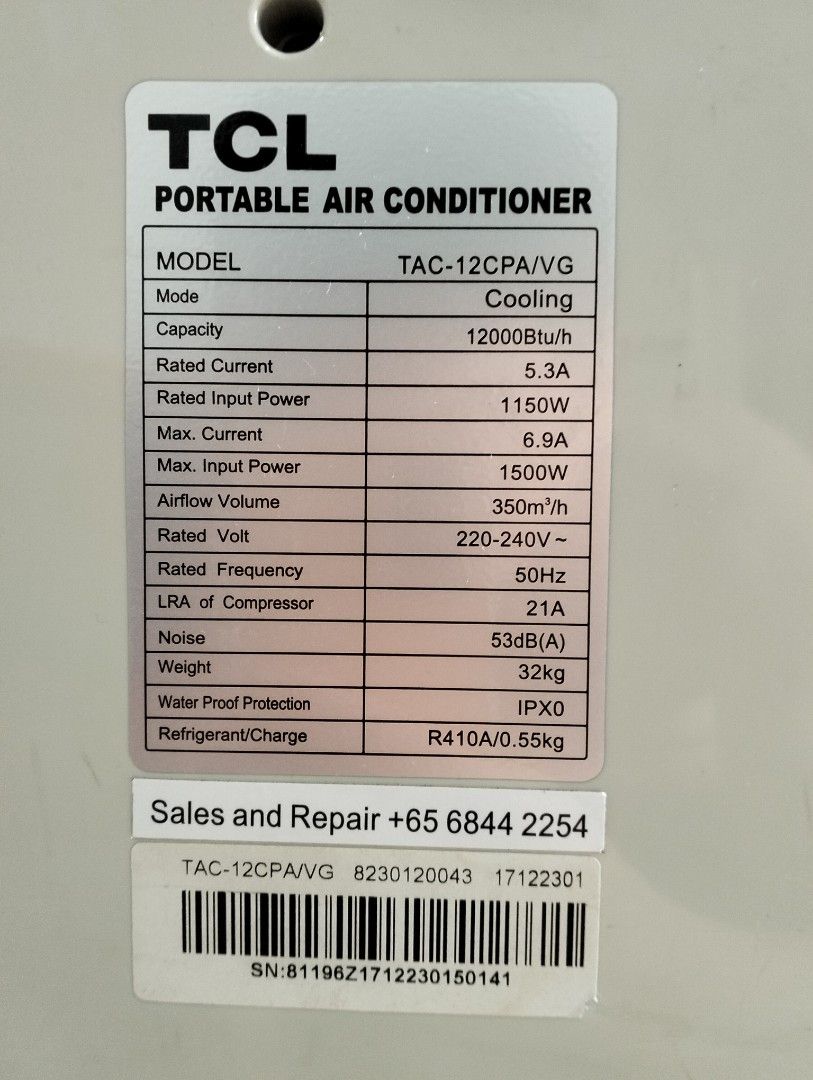 TCL Portable Aircon TAC 12CPA-12,000 BTU, TV & Home Appliances, Air Conditioners & Heating on ...