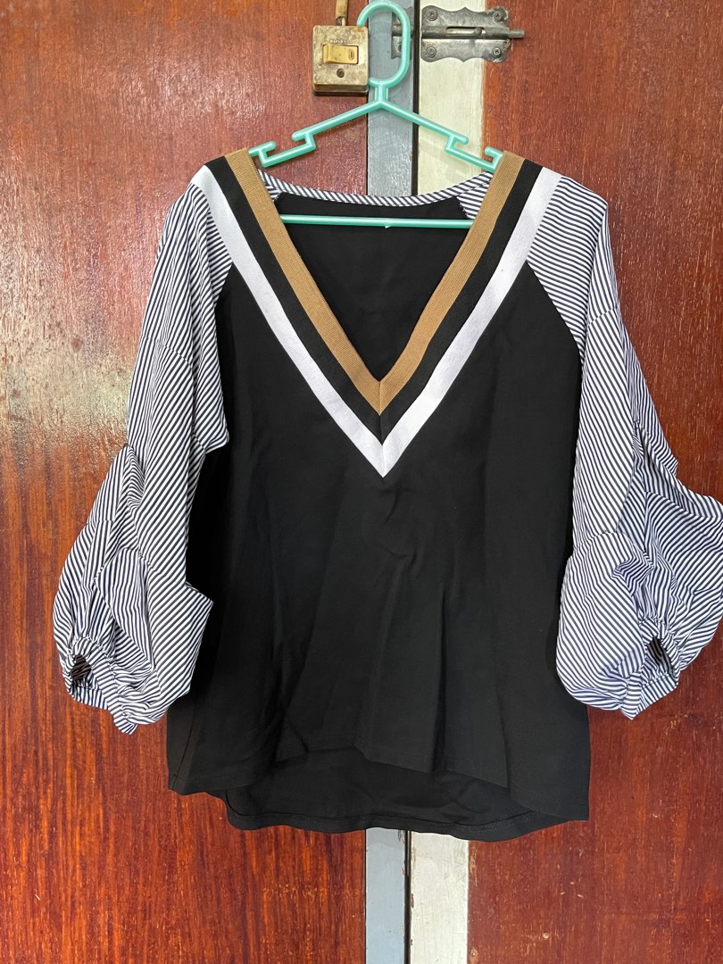 V-front design dual fab top, Women's Fashion, Tops, Blouses on Carousell