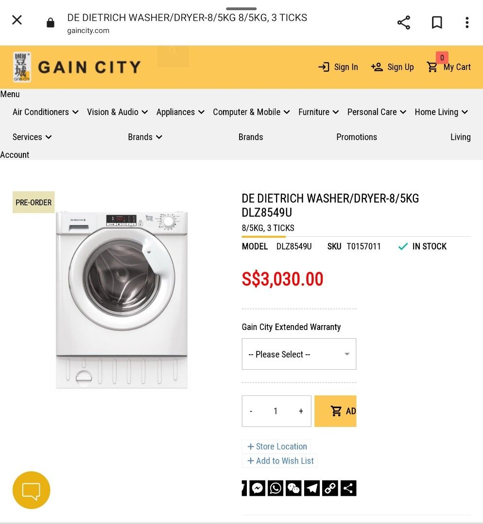 De Dietrich Washing machine and dryer French luxurious, TV & Home ...