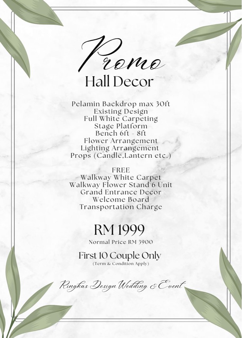 Wedding Package - Pakej Pelamin Ringkas Design 30ft, Hobbies & Toys ...