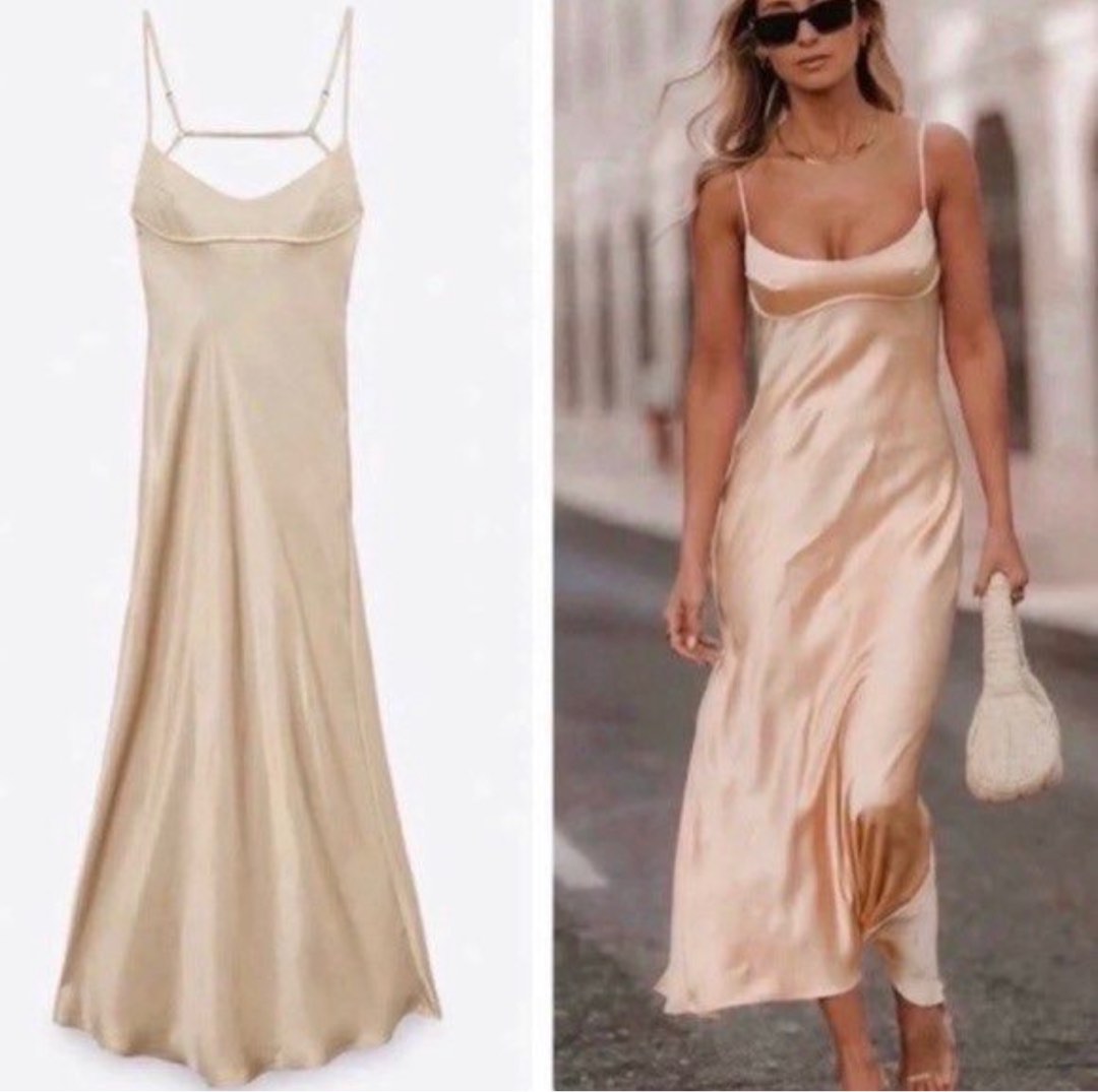 Zara viral dress silk slip dress, Women's Fashion, Dresses & Sets ...