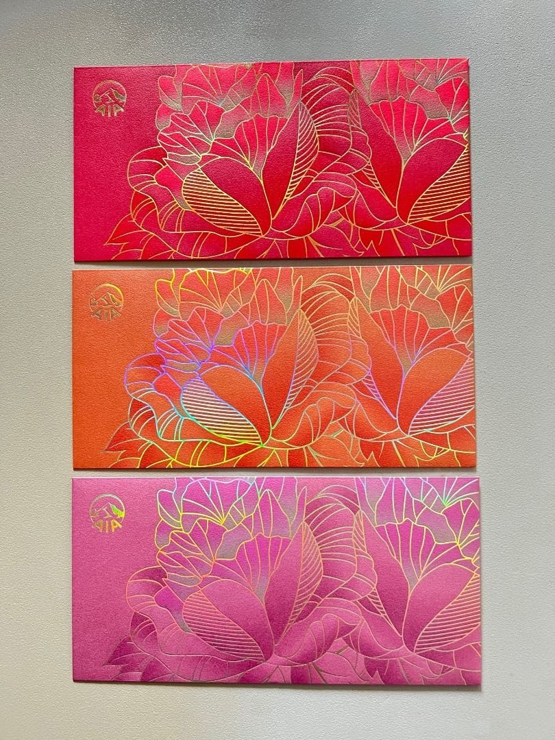 【友邦保險】三個色長型利是封30個 AIA 3 colours Long Packet, 興趣及遊戲, 手作＆自家設計, 其他 - Carousell