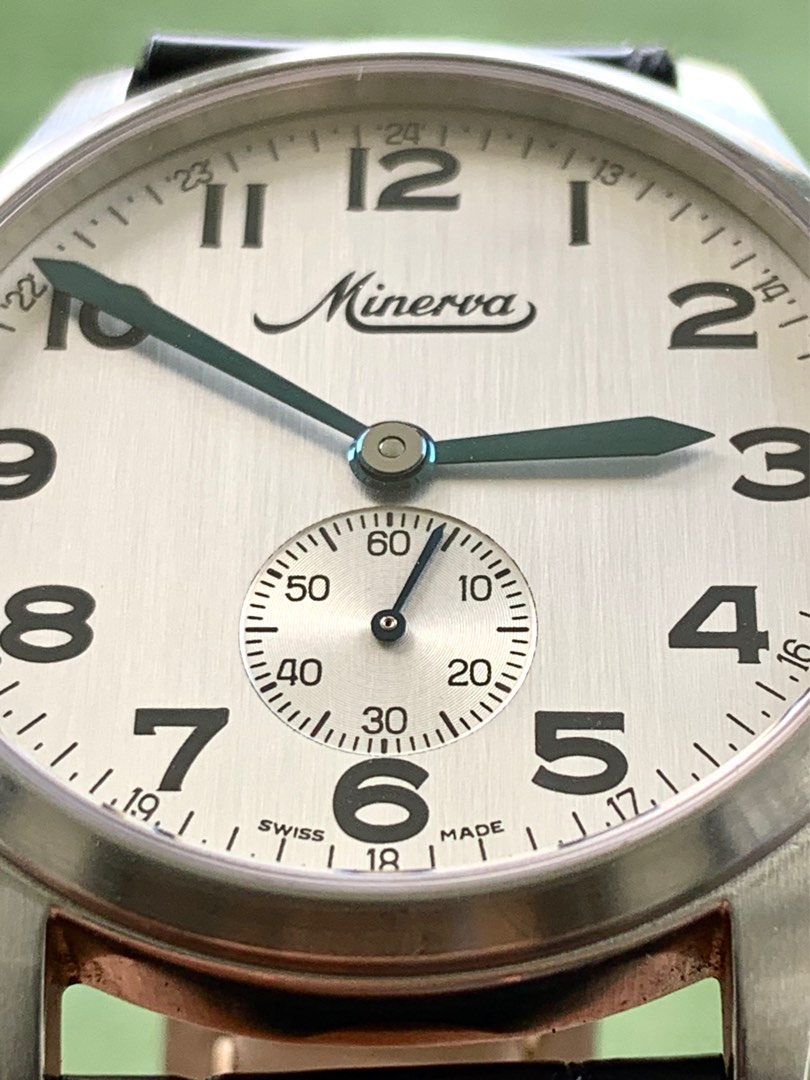 38 mm Minerva Grande “Blue Hands” model . Pythagore calibre 48, circa 1999 Rare bird. Not a ...